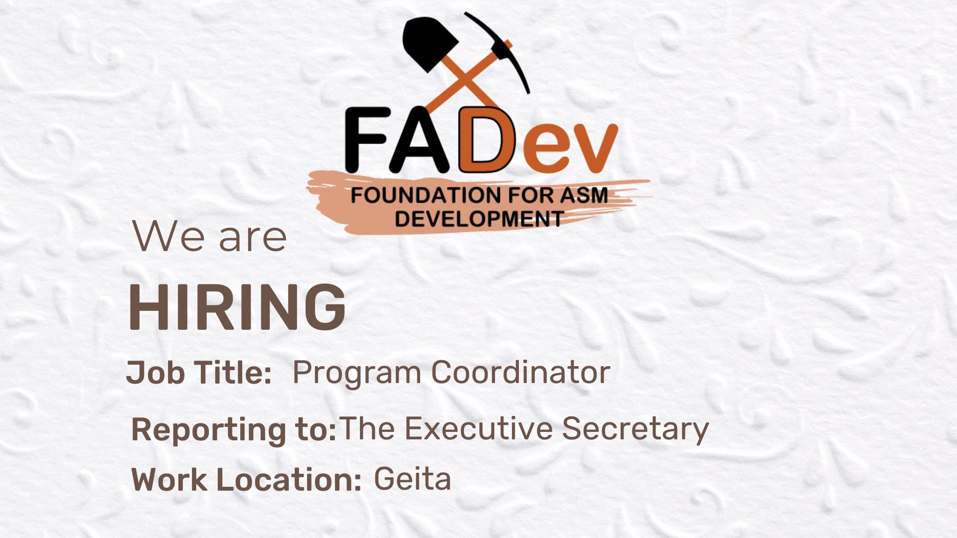 Program Coordinator Job Vacancy - FADev - Foundation for ASM Development
